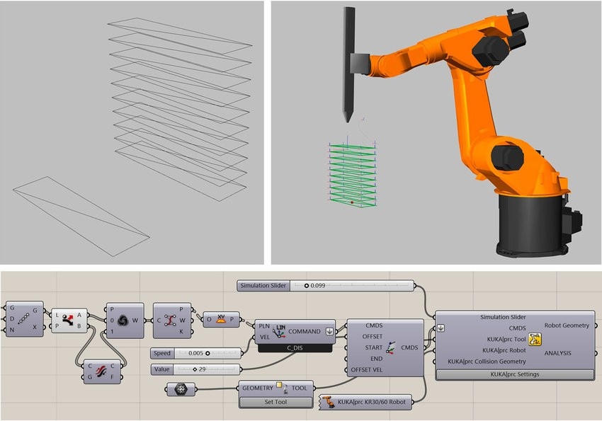 Simulation of a robotic arm generating toolpaths using Grasshopper and ...