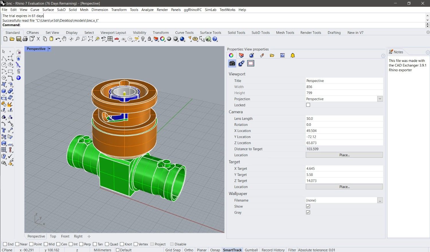 A screenshot of a model in Rhino software.
