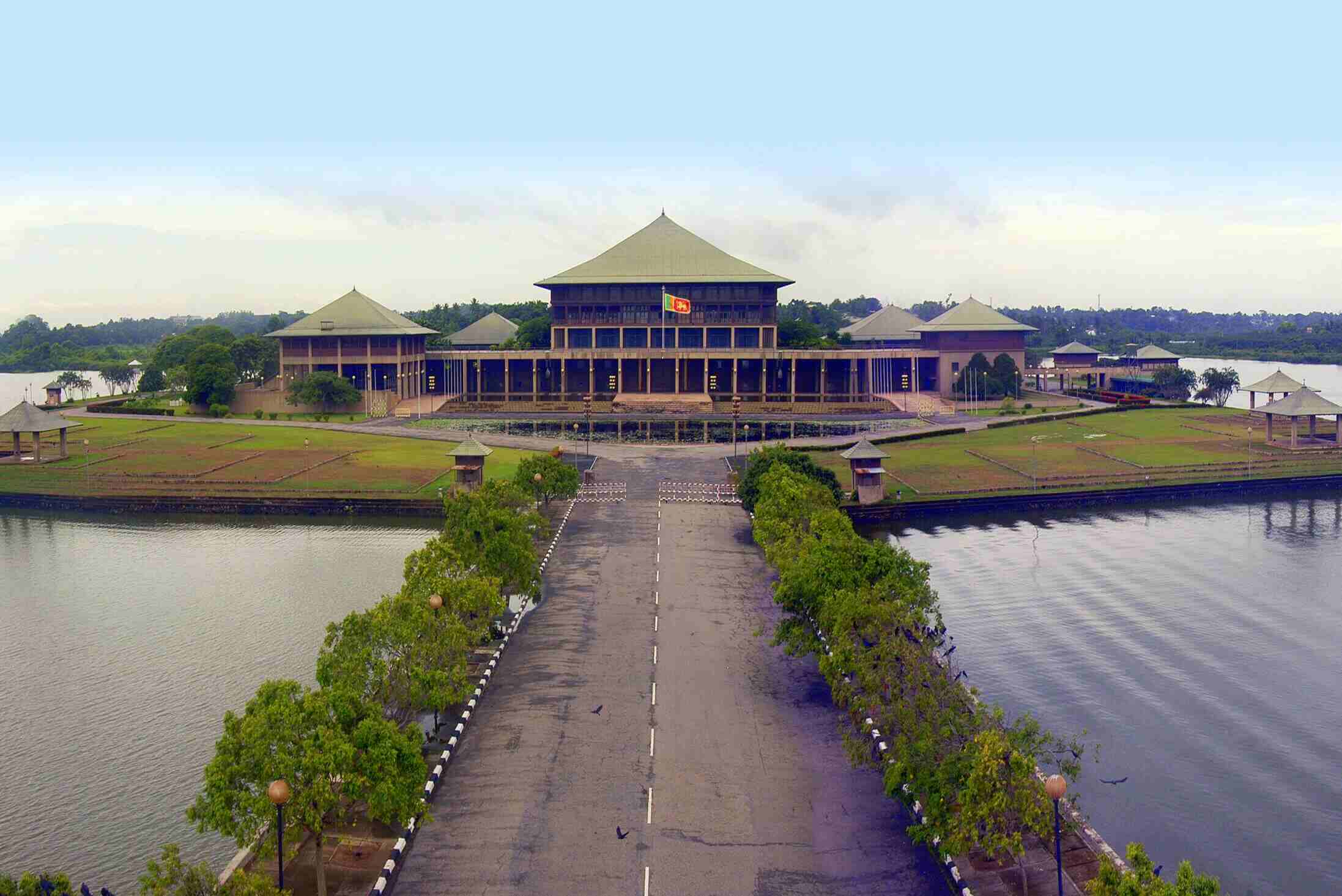 An aerial view of the Parliament of Sri Lanka in Sri Jayawardenepura ...