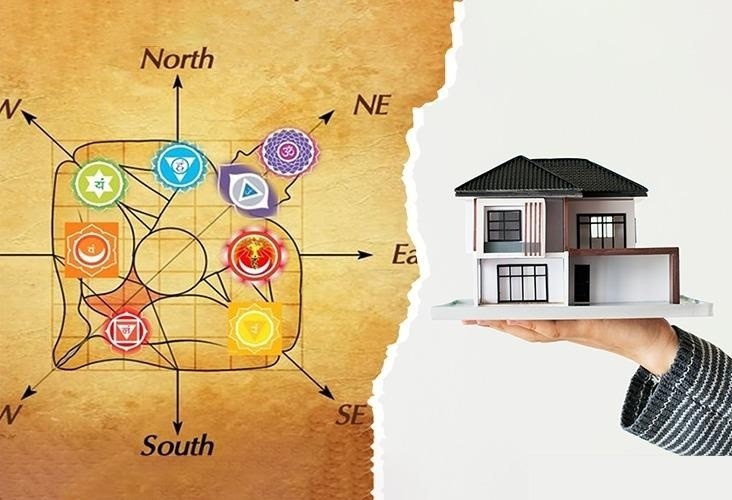 Conceptual split-image showing Vastu directions aligned with chakras ...